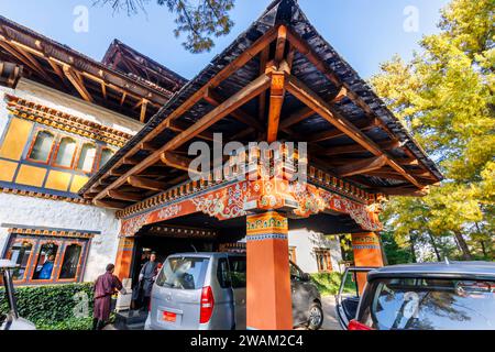 View Of The Entrance To Uma Paro Hotel; Paro District Bhutan Stock ...