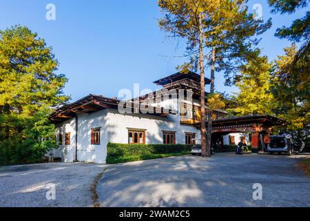 View Of The Entrance To Uma Paro Hotel; Paro District Bhutan Stock ...