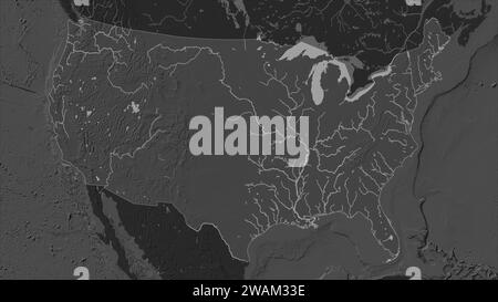 United States of America, mainland highlighted on a Colored elevation ...