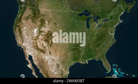 United States of America, mainland outlined on a Colored elevation map ...