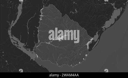 Uruguay highlighted on a Bilevel elevation map with lakes and rivers ...