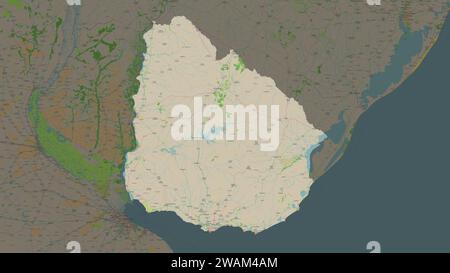 Uruguay highlighted on a topographic, OSM Humanitarian style map map ...