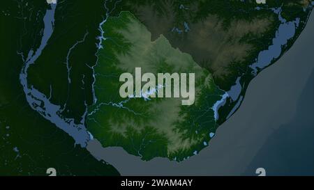 Uruguay highlighted on a elevation map colored in sepia tones with ...