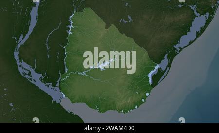 Uruguay highlighted on a Colored elevation map with lakes and rivers ...