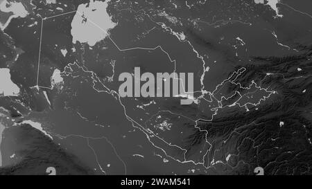 Tashkent, region of Uzbekistan. Grayscale elevation map with lakes and ...