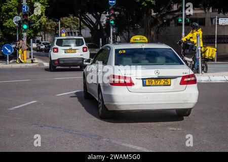 Tel Aviv, Israel – January 4, 2024 Israeli taxi driving in the streets ...