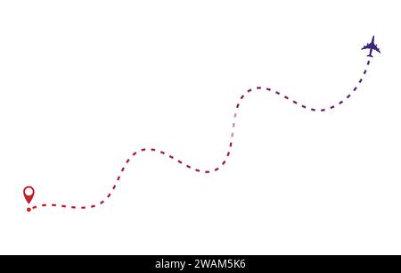Plane line path. Airplane directional pathway, map dotted trail and fly ...
