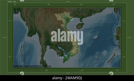 Vietnam highlighted on a Colored elevation map with lakes and rivers ...