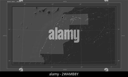 Western Sahara outlined on a Bilevel elevation map with lakes and ...