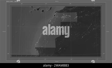 Western Sahara highlighted on a Grayscale elevation map with lakes and ...