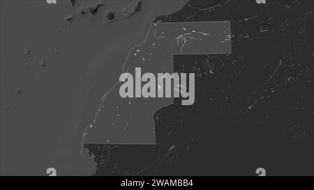 Western Sahara highlighted on a Bilevel elevation map with lakes and ...