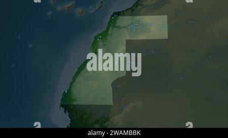 Western Sahara highlighted on a Colored elevation map with lakes and ...
