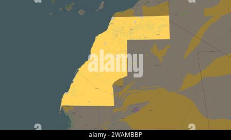 Western Sahara highlighted on a topographic, OSM standard style map ...