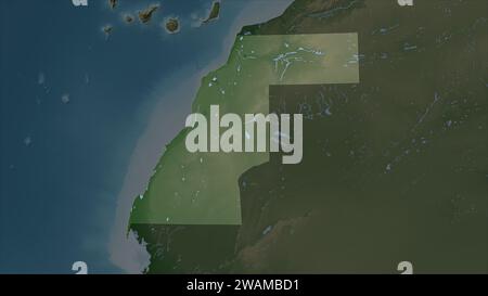Western Sahara highlighted on a Colored elevation map with lakes and ...