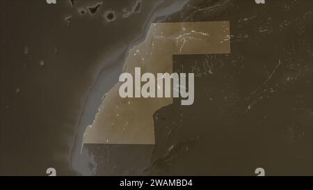 Western Sahara highlighted on a Colored elevation map with lakes and ...