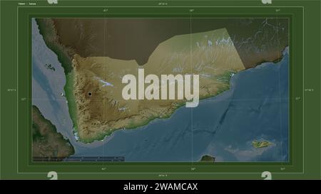 Yemen highlighted on a Pale colored elevation map with lakes and rivers ...