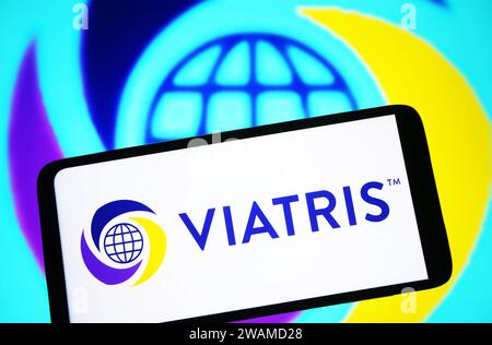 In this photo illustration, the Viatris Inc company logo is seen ...
