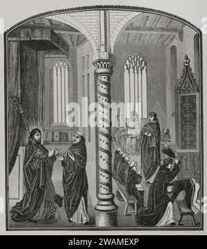 A convent school. After a medieval miniature (Eine Klosterschule. Nach ...