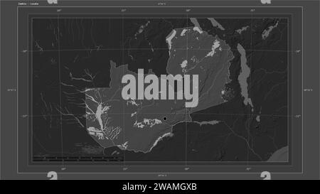Zambia highlighted on a Bilevel elevation map with lakes and rivers ...