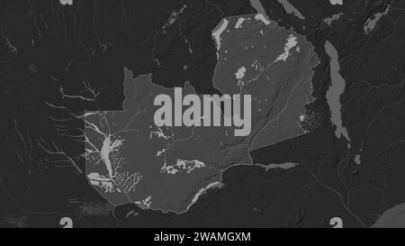Zambia highlighted on a Bilevel elevation map with lakes and rivers map ...