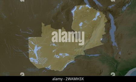 Zambia highlighted on a Colored elevation map with lakes and rivers map ...