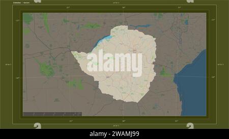 Zimbabwe highlighted on a topographic, OSM France style map map with ...