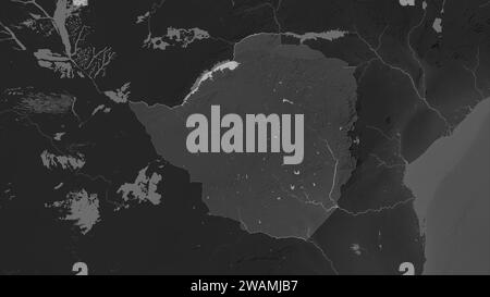 Zimbabwe highlighted on a elevation map colored in sepia tones with ...