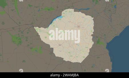 Zimbabwe highlighted on a topographic, OSM Humanitarian style map map ...