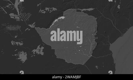 Zimbabwe highlighted on a elevation map colored in sepia tones with ...