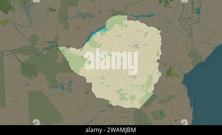 Zimbabwe highlighted on a topographic, OSM Germany style map Stock ...