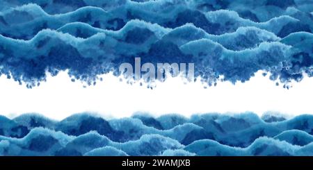 Watercolor blue seamless border for the image of the sea, waves, sky ...