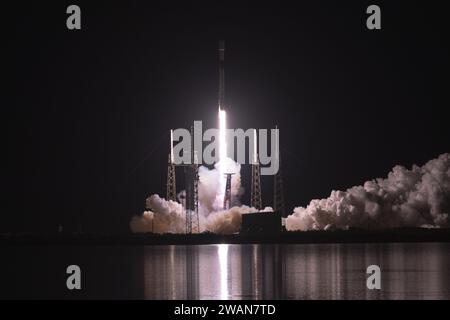A Falcon 9 rocket carrying OVZON-3 communication satellites launches ...