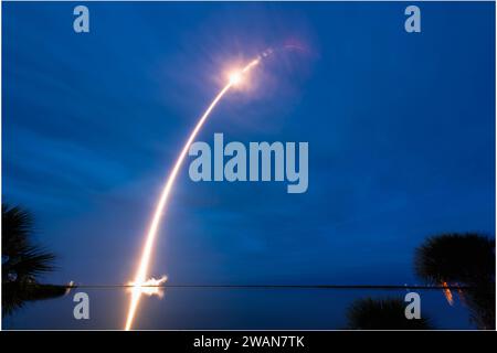 A Falcon 9 rocket carrying OVZON-3 communication satellites launches ...