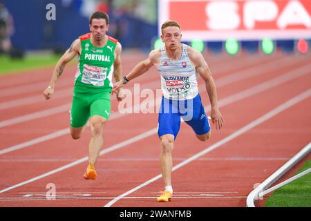 Jan Volko (Slovakia), Carlos Nascimento (Portugal). 100m men semifinals ...