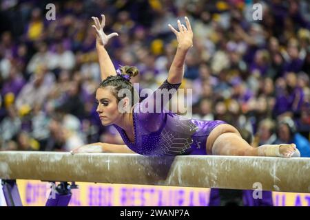 January 05, 2024: LSU's Alexis Jeffrey competes on the bars during NCAA ...