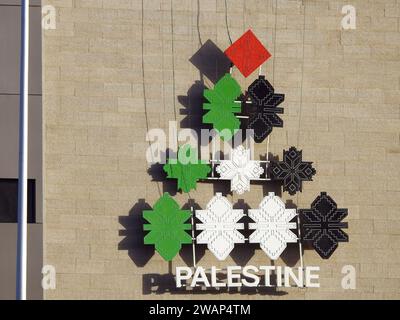 Map of Palestine with the colors of the Palestinian flag and key, the ...