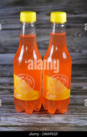 Cairo, Egypt, January 1 2024: Spiro Spathis peach soda drink, Spiro ...