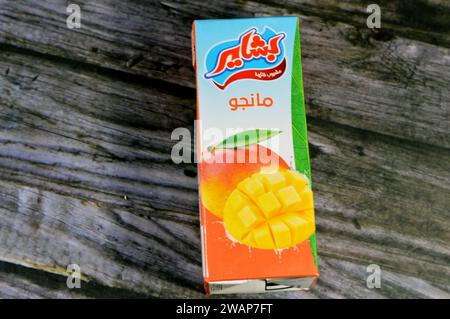 Cairo, Egypt, January 2 2024: Bashayer Mango juice, mango fruit Juice ...
