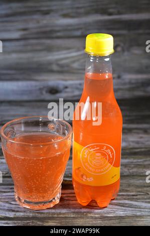 Cairo, Egypt, January 1 2024: Spiro Spathis peach soda drink, Spiro ...