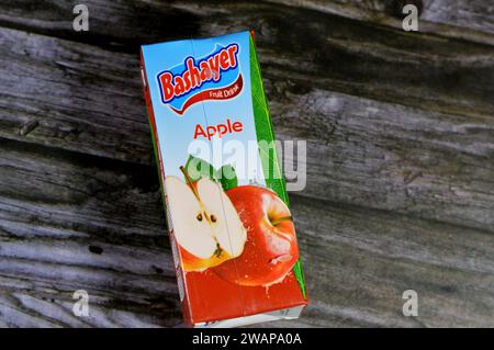 Cairo, Egypt, January 2 2024: Bashayer apple fruit drink, Apple juice ...