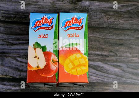Cairo, Egypt, January 2 2024: Bashayer Mango juice, mango fruit Juice ...