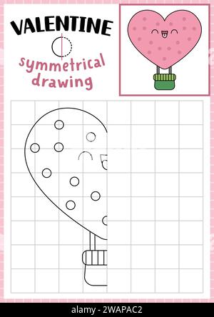 Complete the heart picture. Vector Saint Valentine day drawing practice ...