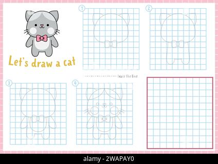 How to Draw a Cat. Step by Step Drawing Tutorial. Draw Guide. Simple ...