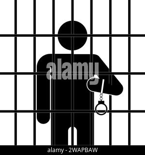Stick figure, black man silhouettes on a white background. Prisoner ...