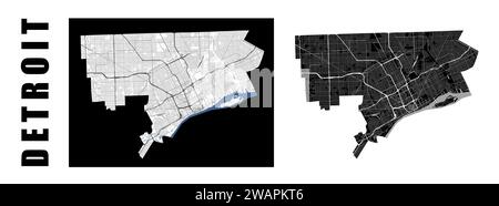 Michigan state map, USA. Set of Michigan maps with outline border ...