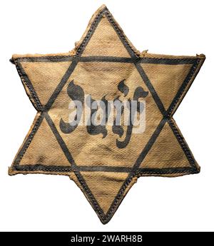 Detail of the Jewish symbol on a textile flag on a black background ...