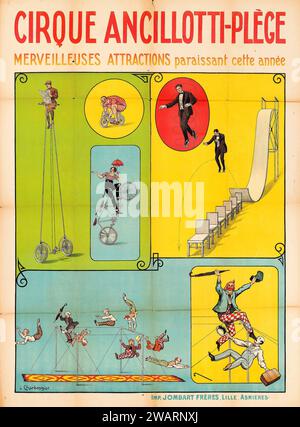 A vintage French advertisement poster for a circus performance ...