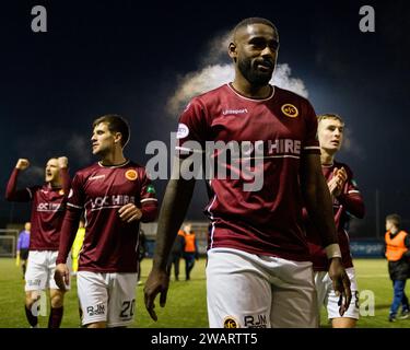 Stenhousemuir, Scotland. 06 January 2024. Ryan Lee books Euan O’Reilly ...