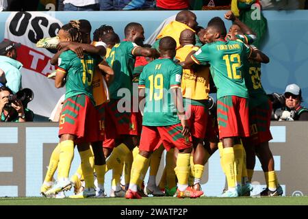 Cameroon players during the FIFA World Cup, Qatar. , . in Al Wakrah ...