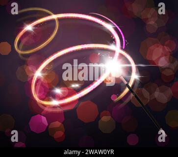 Conjuring spell with magic wand on orange gradient background Stock ...